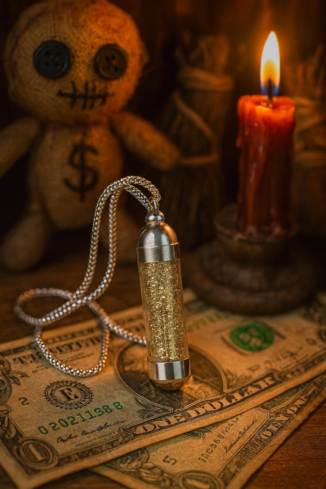Shadow Shaman GOLD Lodestone Glass Vial Pendant - Money Attraction ...