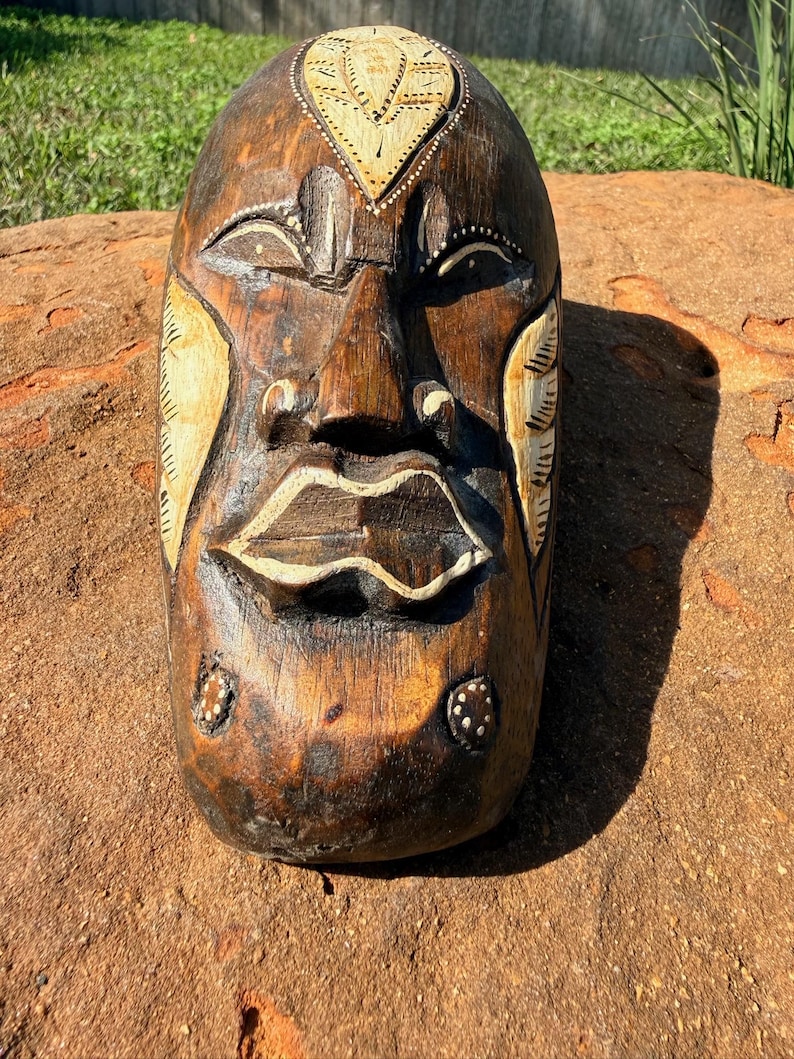 The White Marked Watcher - Hand-carved Wooden Mask of Ancestral Sight ...