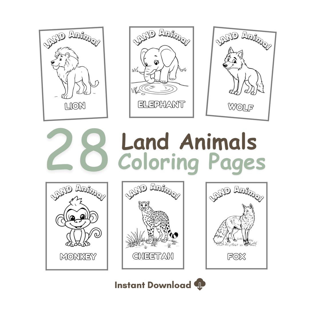 Land Animal Coloring Pages for Kids: Fun Learning Activity (PDF ...