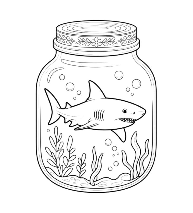 Cute Ocean Jar Coloring Pages – Kawaii Sea Animals in Mason Jars ...