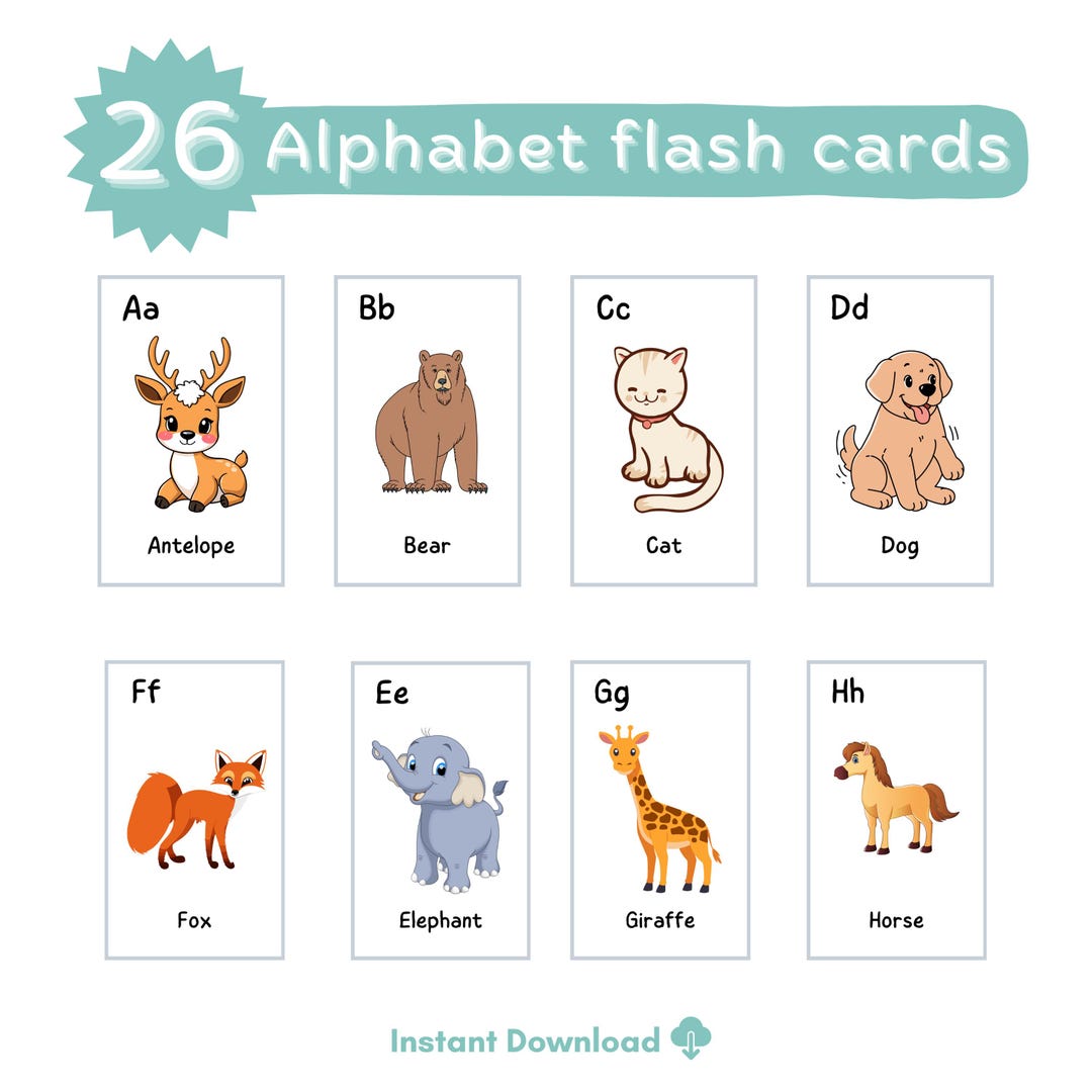 Animal Alphabet Flash Cards: A-Z Printable Montessori Learning (PDF ...