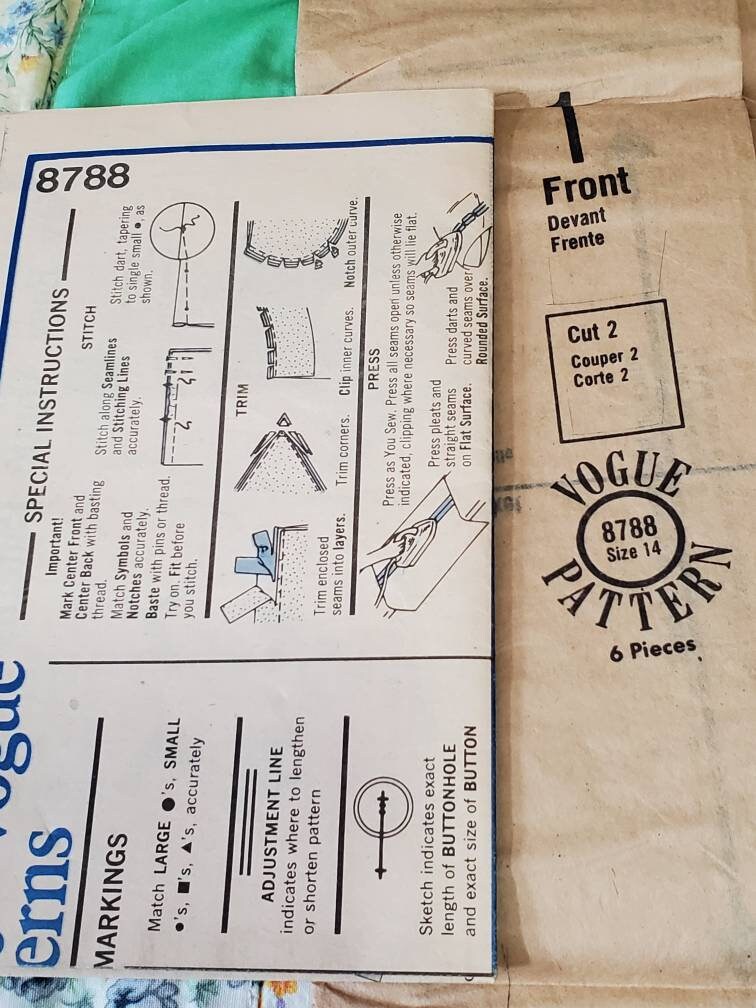 UNCUT: Vintage Vogue 8788 Pattern, Very Easy Vogue Patterns, Size 14 ...