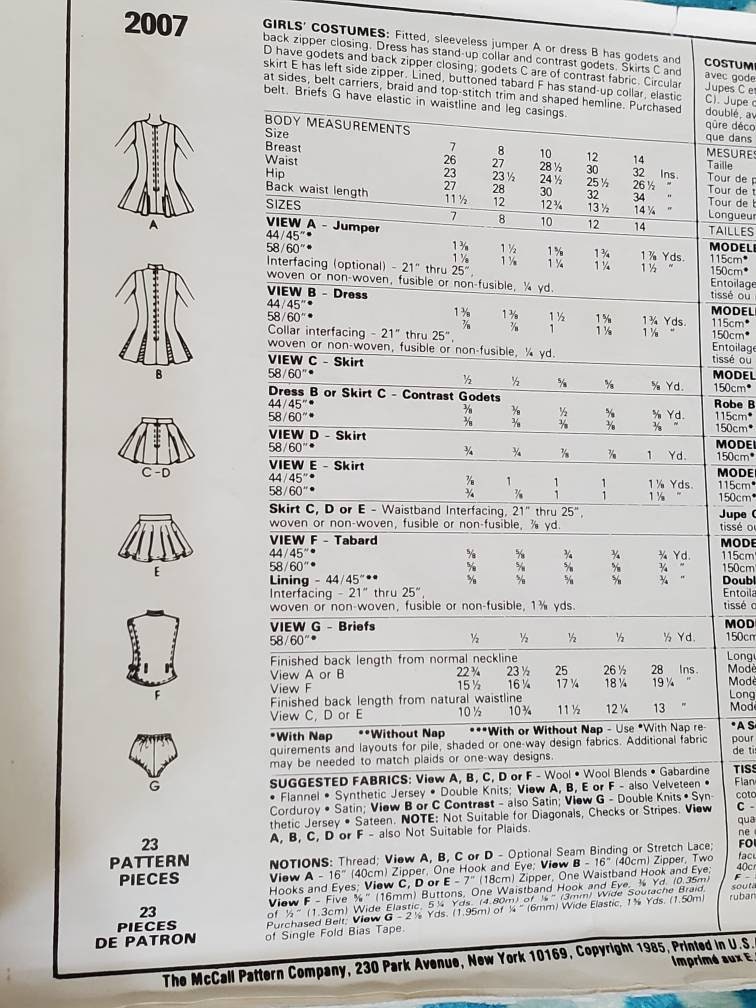 CUT Mccall's 2007 Pattern: Girl's Cheerleader Pattern, Team Spirit ...