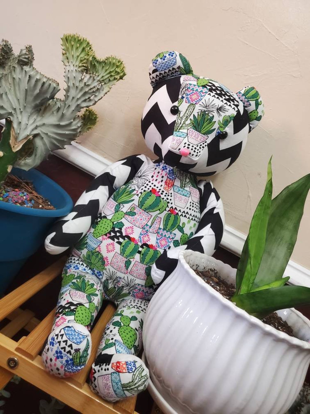 Cute Plant / Cactus Teddy Bear / Plush! Sewn With 100% Cotton Fabric ...