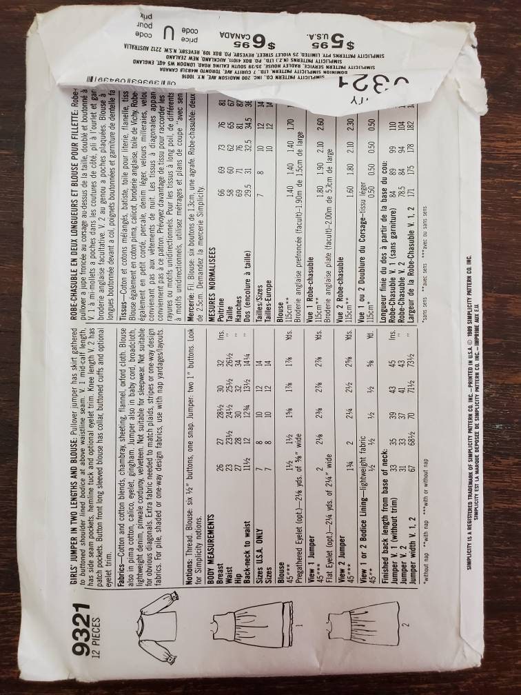 UNCUT: Simplicity 9321 Pattern, Girl's Jumper Dress Pattern and Blouse ...