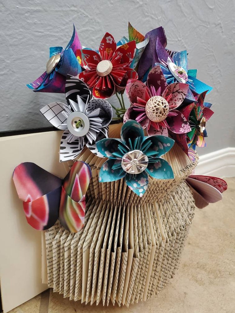 Folded Paper Flower Bouquet, Anniversary Bouquet, Origami Bouquet With ...