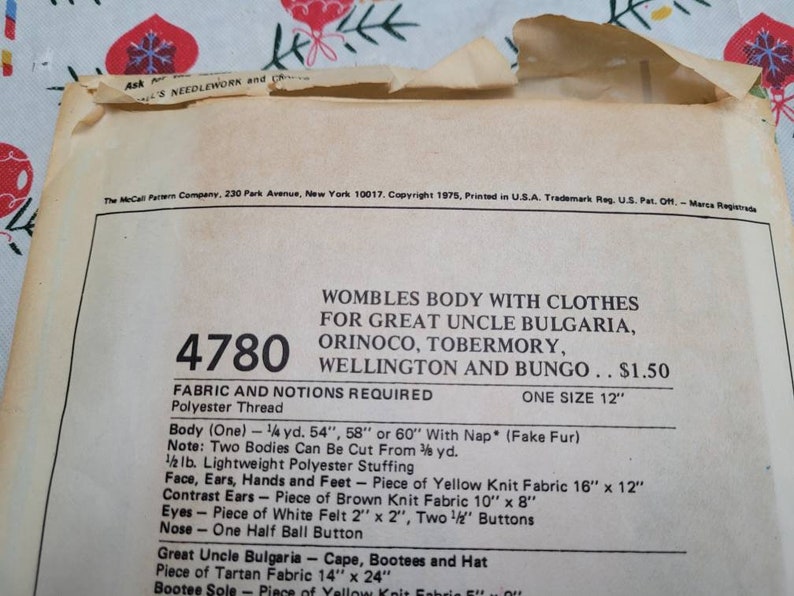 UNCUT: Mccall's 4780 Sewing Pattern for Wombles, It's a Wombleful World ...