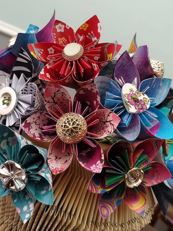 Folded Paper Flower Bouquet Anniversary Bouquet Origami | Etsy