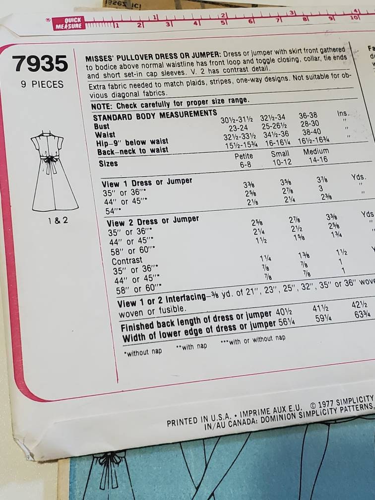 UNCUT: Simplicity 7935 Pattern. Misses' Pullover Dress or - Etsy UK