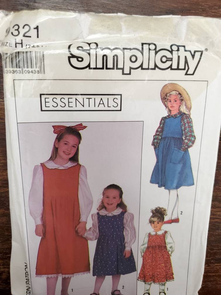 UNCUT: Simplicity 9321 Pattern, Girl's Jumper Dress Pattern and Blouse ...