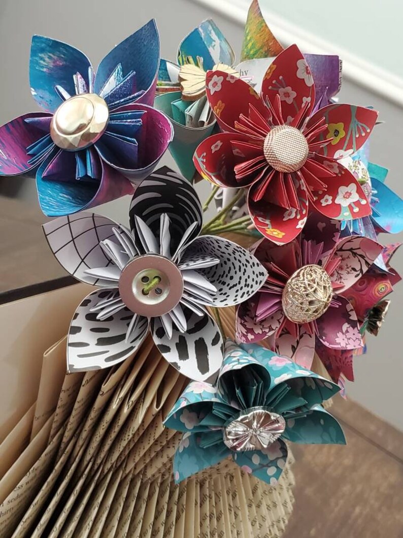 Folded Paper Flower Bouquet, Anniversary Bouquet, Origami Bouquet With ...