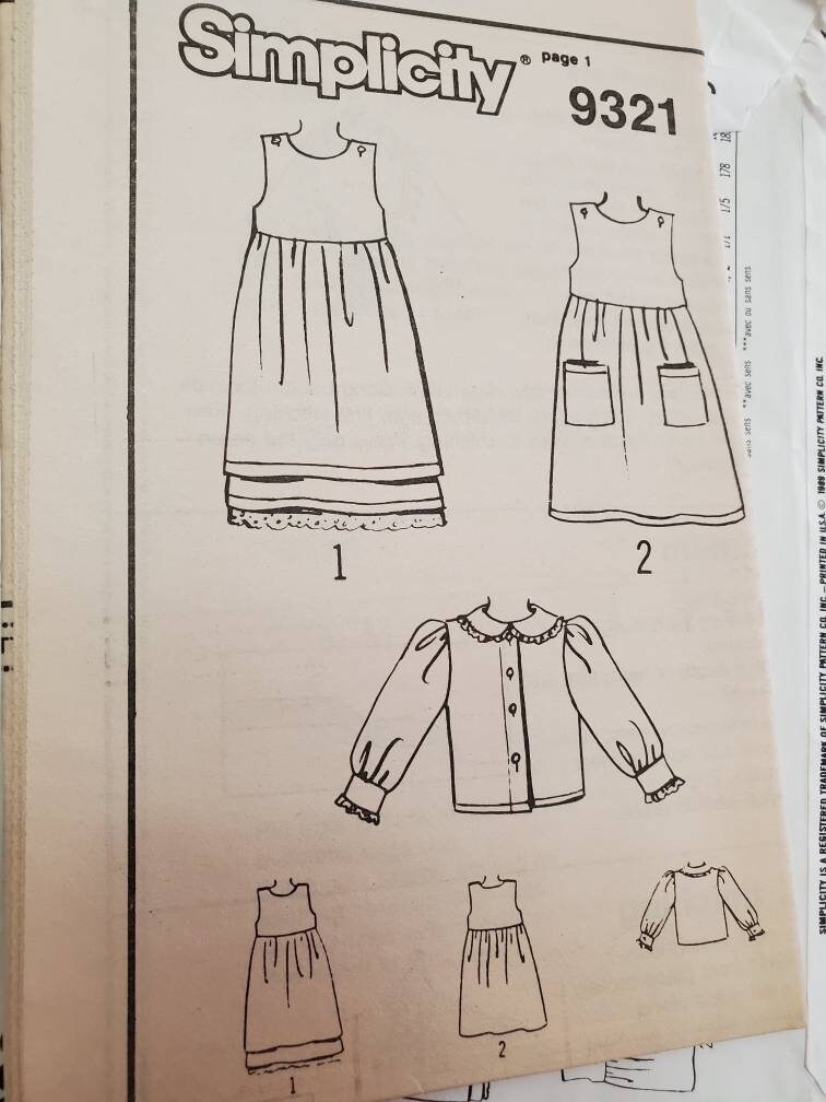 UNCUT: Simplicity 9321 Pattern, Girl's Jumper Dress Pattern and Blouse ...