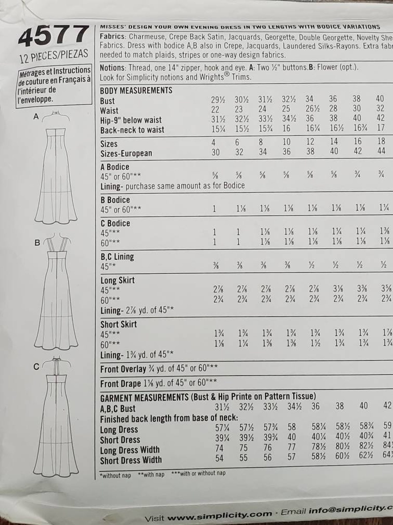 CUT & COMPLETE Simplicity 4577 Pattern, Evening Gown Pattern long or ...