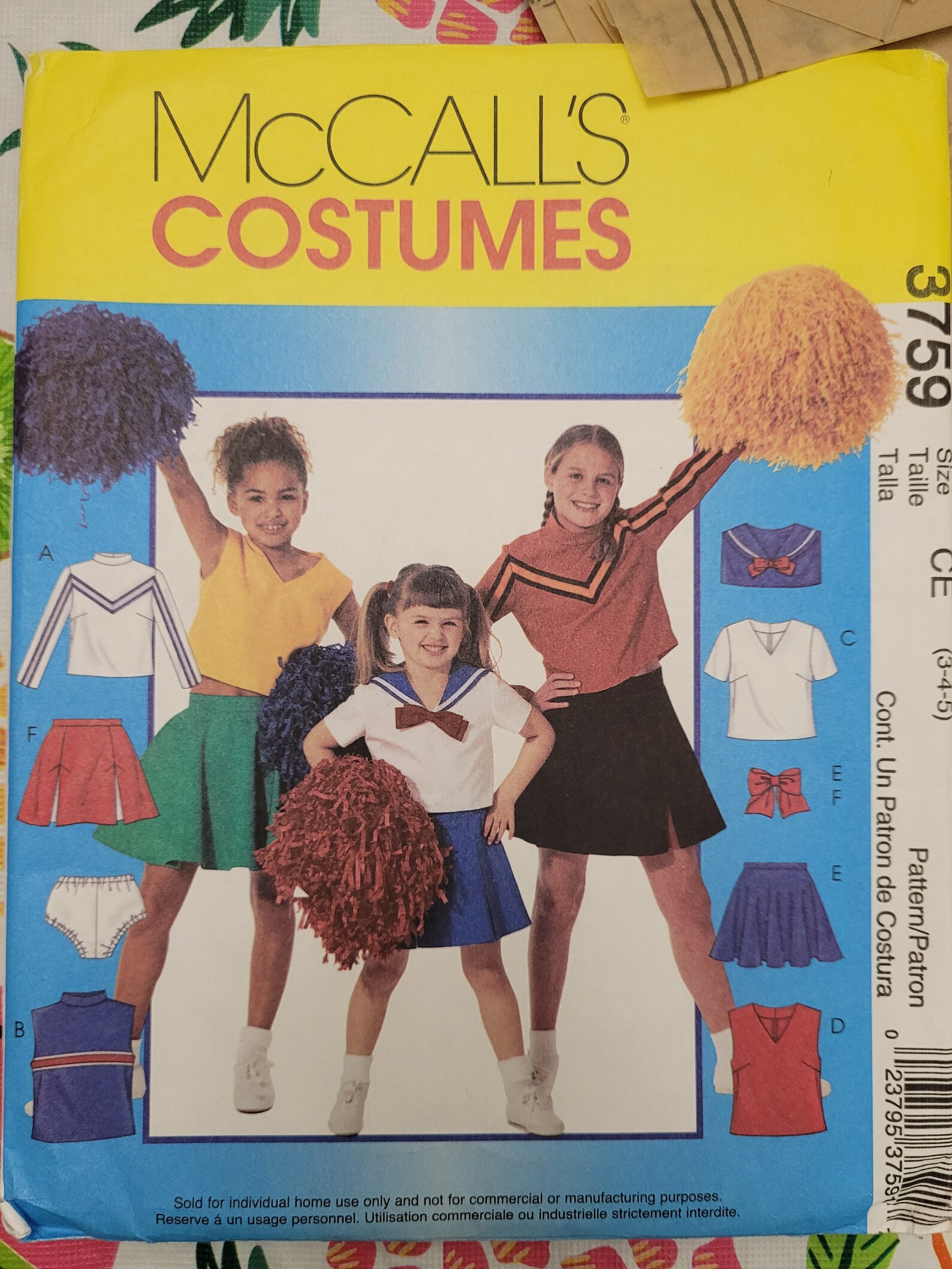 PARTIALLY CUT Mccall's 3759 Pattern Girl's Toddler Cheerleader Pattern ...