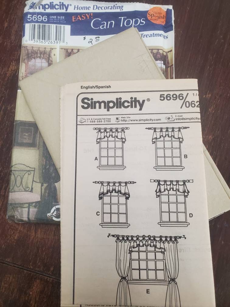 UNCUT: Simplicity 5696 / 0622 Pattern, Drapery & Valance Sewing Pattern ...