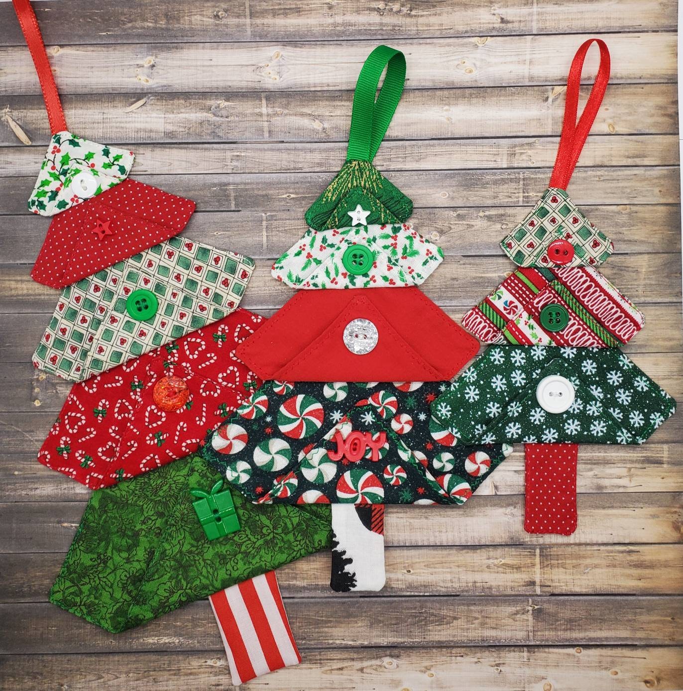 Fabric Christmas Tree Ornament Set, Cute Christmas Trees, Holiday Decor ...