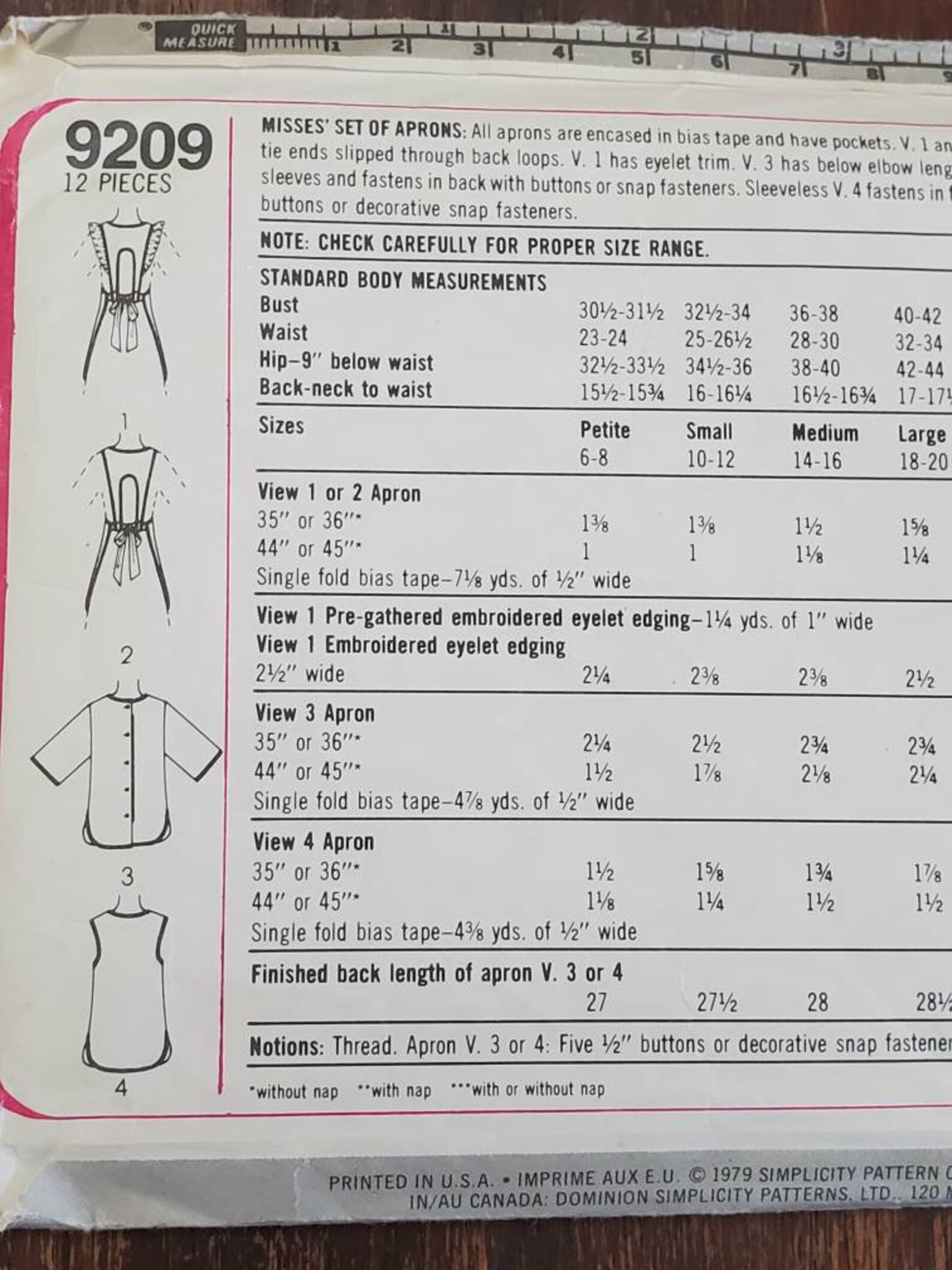 CUT: Simplicity 9209 Pattern, Misses Set of Aprons Pattern, Ladies ...