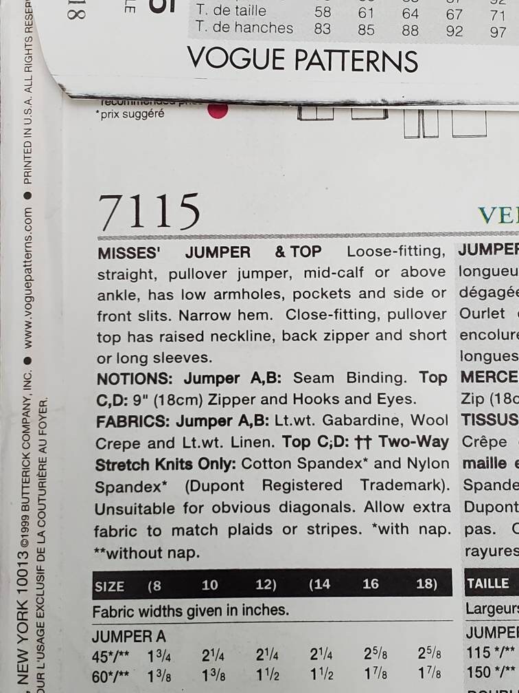 UNCUT: 90's Vogue Patterns, Vogue 7115, Vogue 7961, Vogue 8696, Vogue ...