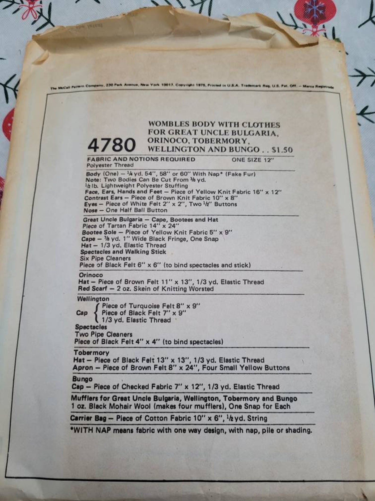 UNCUT: Mccall's 4780 Sewing Pattern for Wombles, It's a Wombleful World ...