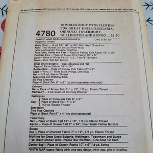 UNCUT: Mccall's 4780 Sewing Pattern for Wombles, It's a Wombleful World ...