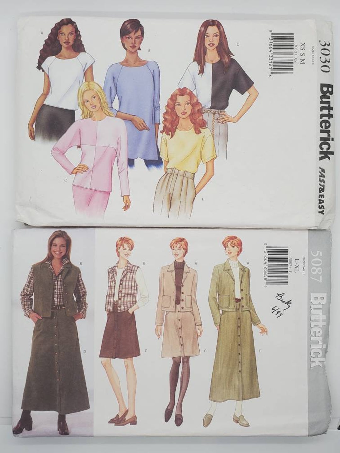 UNCUT: Butterick 3030 Pattern and Butterick 5087 Pattern, Misses ...