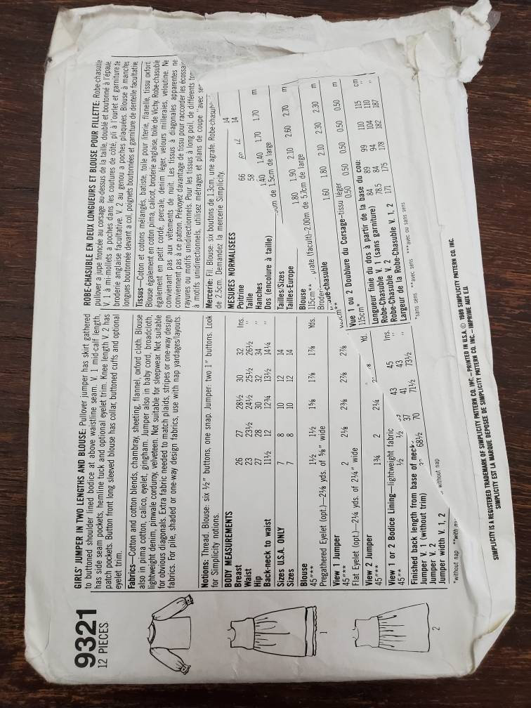 UNCUT: Simplicity 9321 Pattern, Girl's Jumper Dress Pattern and Blouse ...