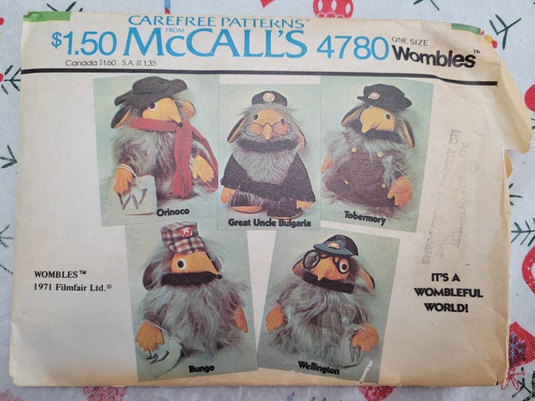 UNCUT: Mccall's 4780 Sewing Pattern for Wombles, It's a Wombleful World ...