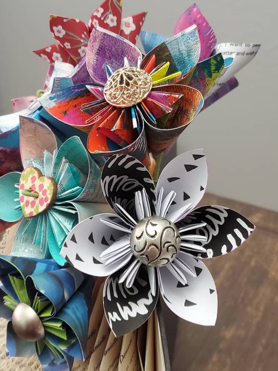 Folded Paper Flower Bouquet Anniversary Bouquet Origami - Etsy