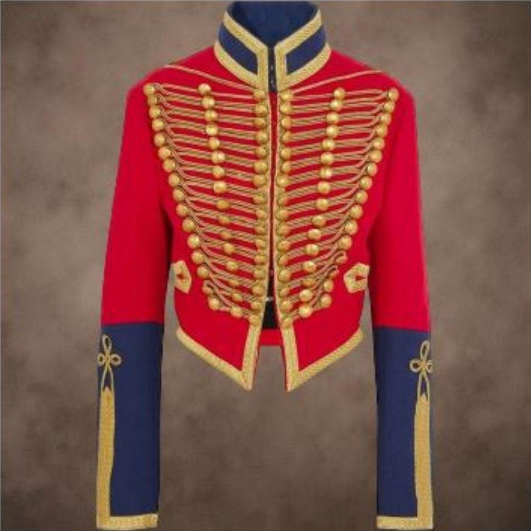 Ladies Wool Hussar Jacket, Red & Blue Victorian Coat, Golden Braiding ...
