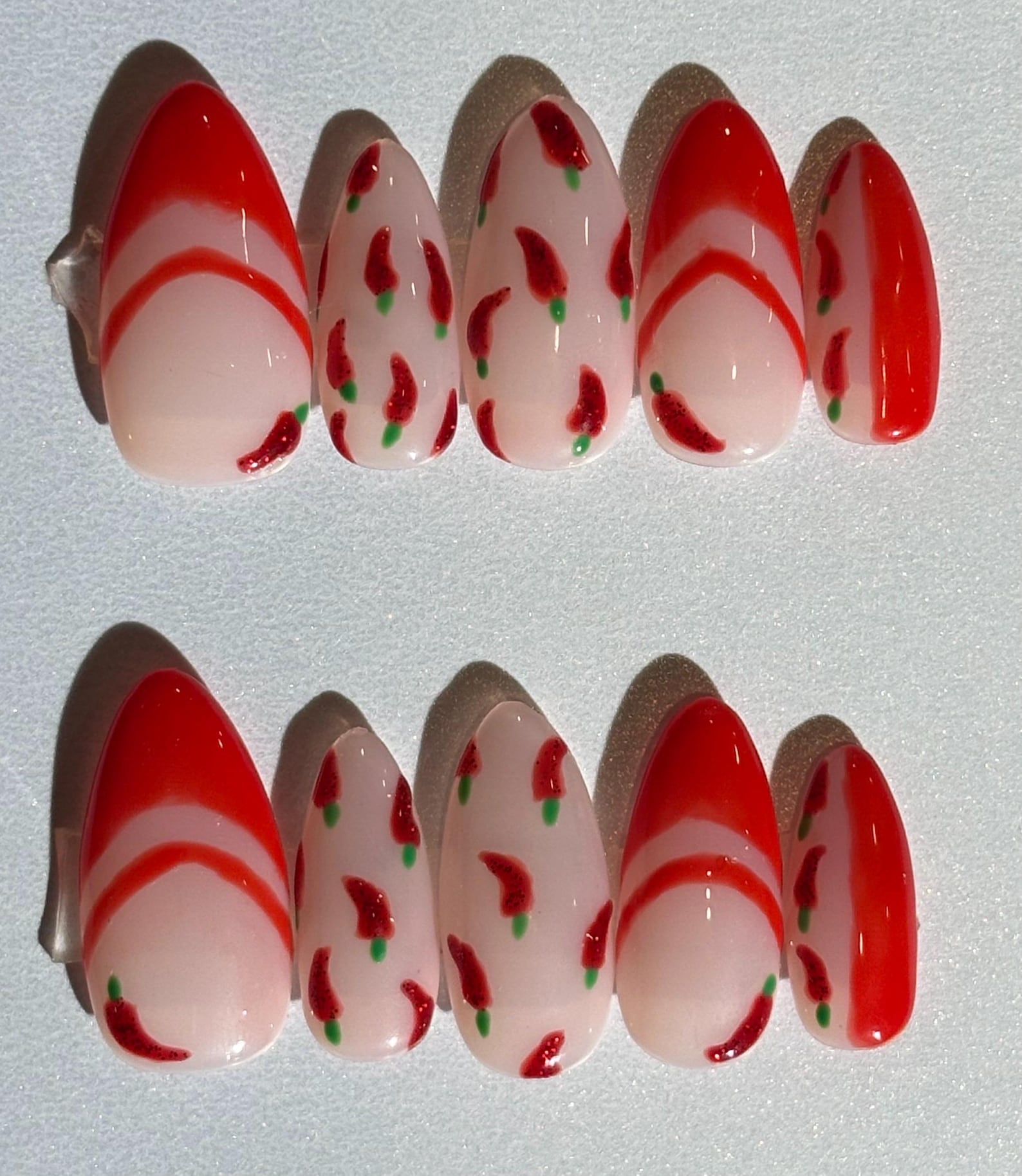 Sweet Heat Press-on Nails | Hand-painted Chili Pepper Nail Set | Spicy ...