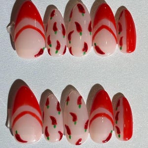 Sweet Heat Press-on Nails | Hand-painted Chili Pepper Nail Set | Spicy ...