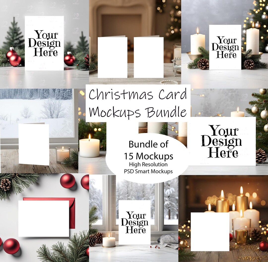Christmas Card Bundle of 15 Mockups - Square and 5x7 Greeting Card ...