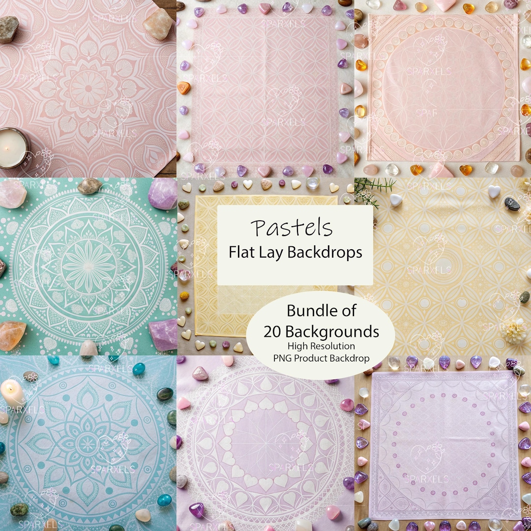 20 Pastel Flat Lay Backgrounds - Crystals - Digital Background for ...