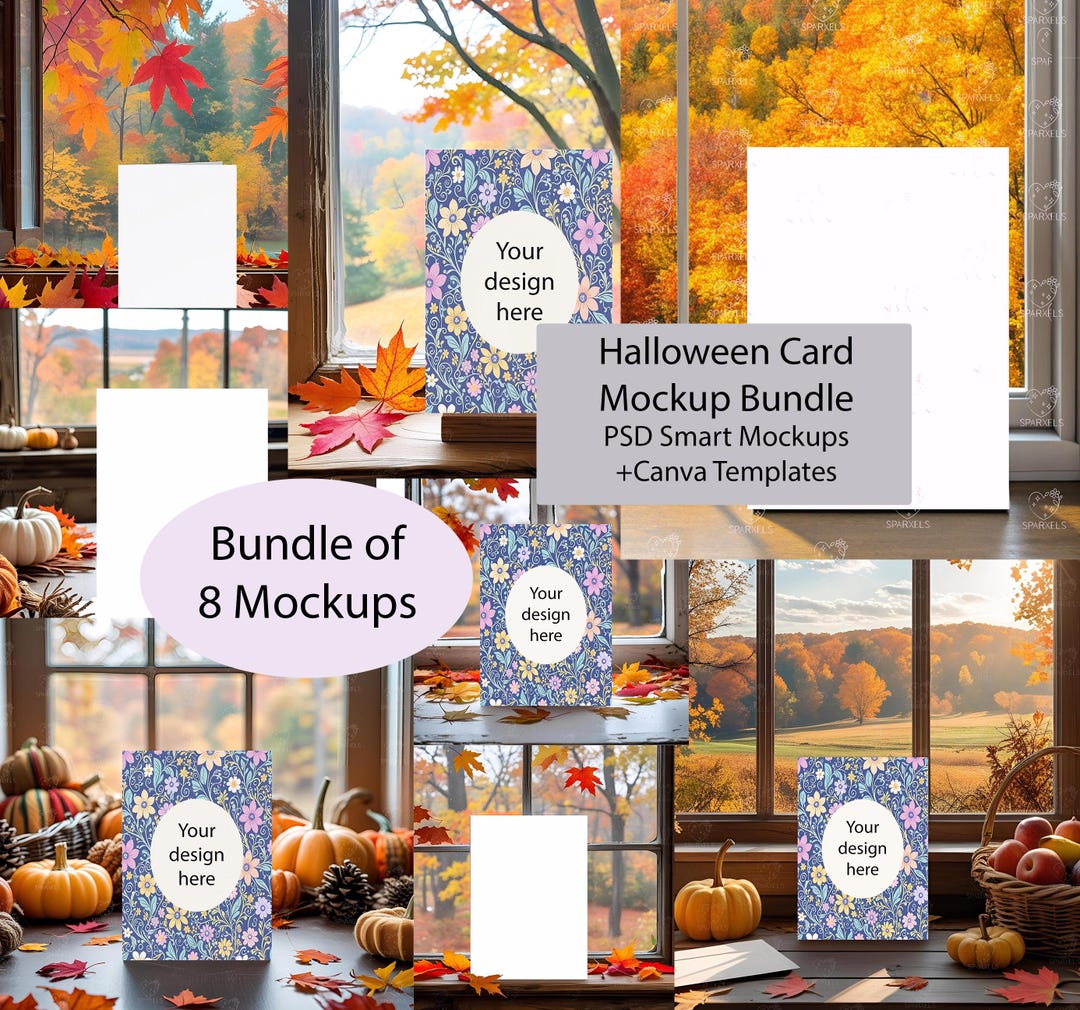 Fall Season Mockups - Bundle of 8 Mockups - 5x7 Greeting Card, Smart ...