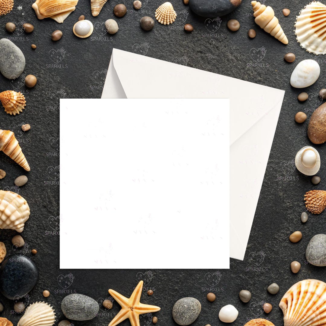 Mockups Bundle of 4, Square Greeting Card, Smart Object PSD, Seashell ...