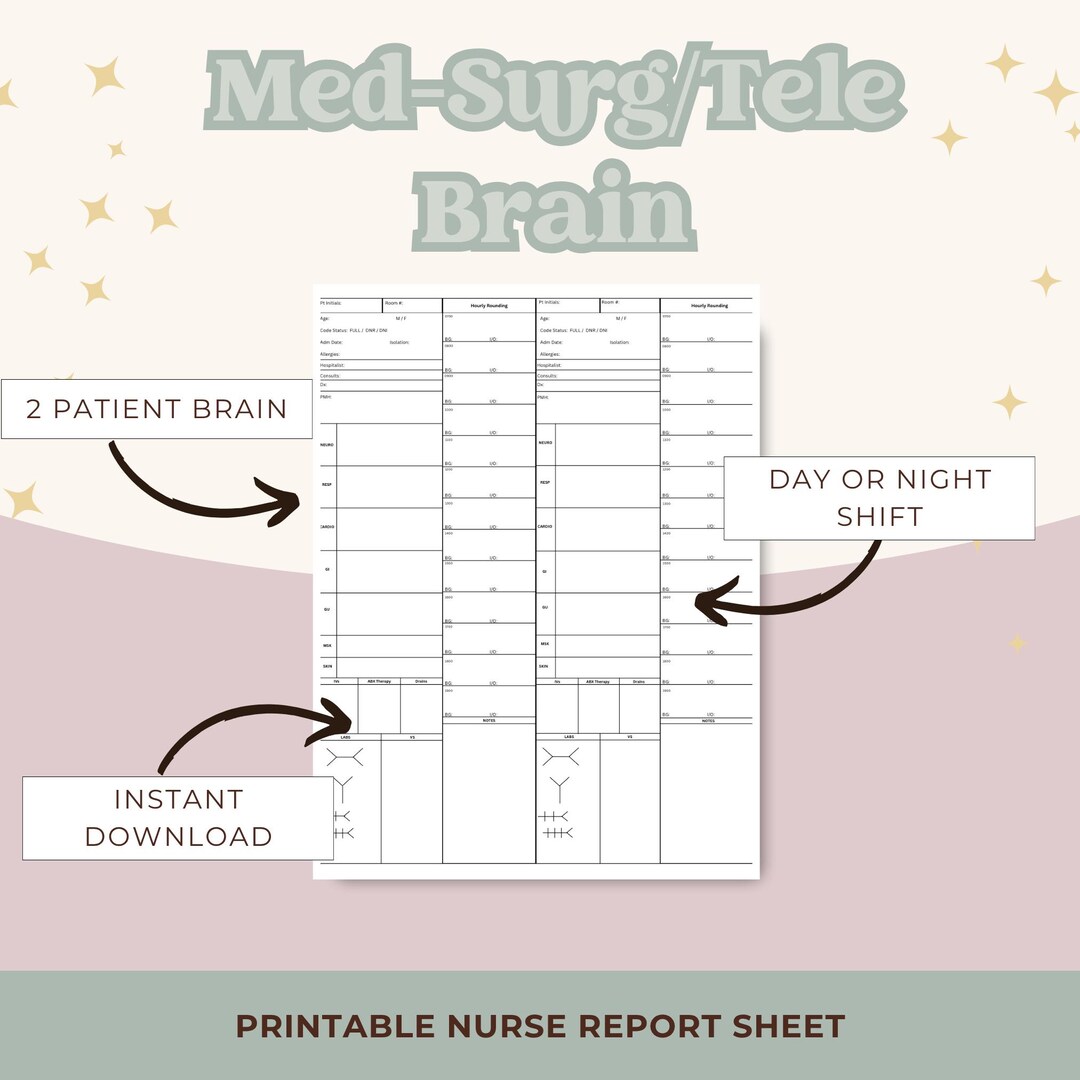 Nurse Brain Sheet, 2 Patient Report Sheet for Rns & Nursing Students ...