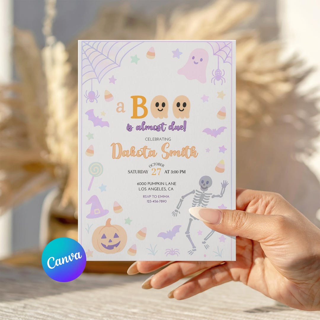 Cute Halloween Baby Shower Invitation, Ghost Boo Baby Invite, Editable ...