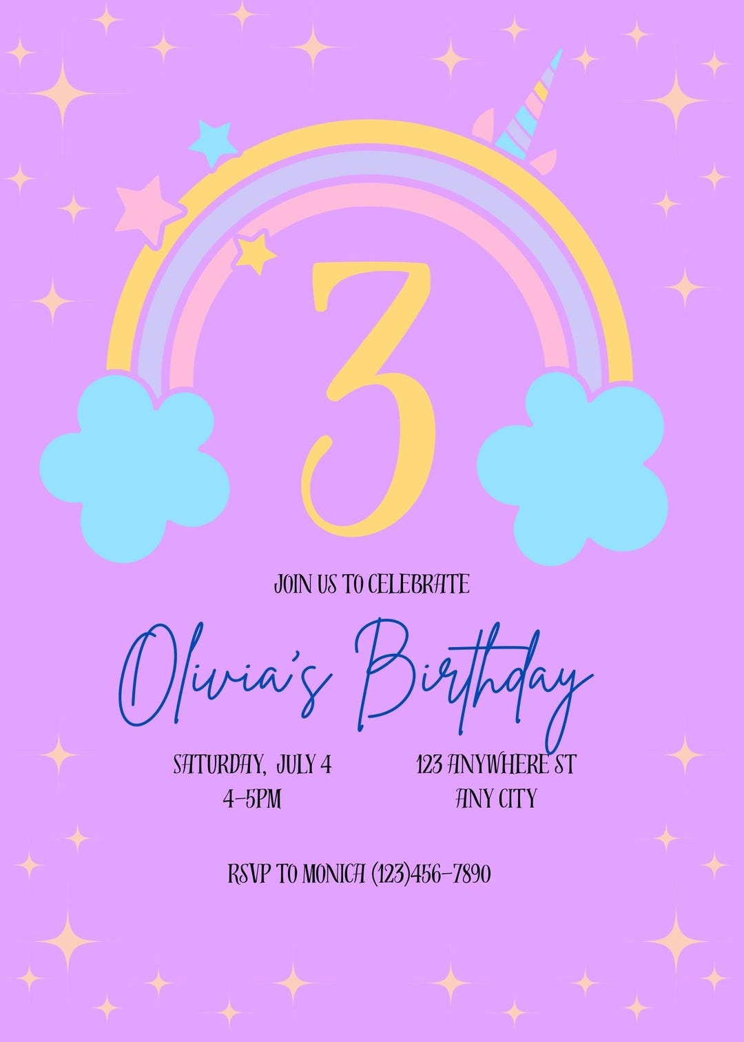 Editable Unicorn Rainbow Birthday Invitation – Magical Girl Party ...