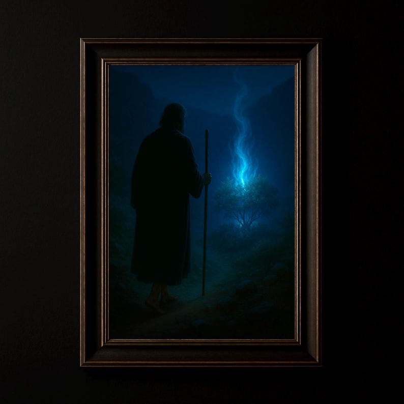 Moses and the Burning Bush Print | Moody Christian Wall Art | Bible ...