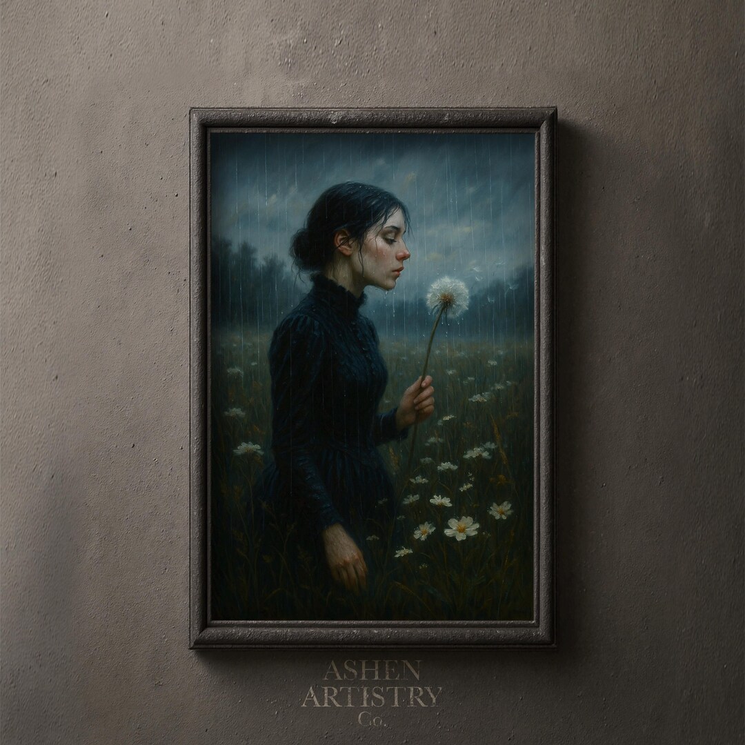 Dandelion Gothic Wall Art Printable – Victorian Woman in Rainy Field ...