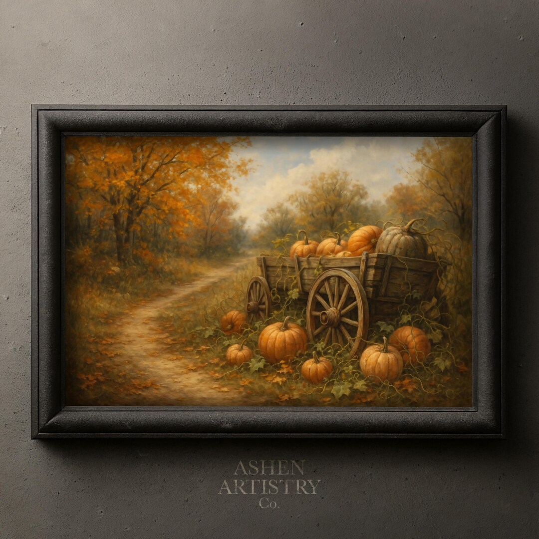 Rustic Autumn Pumpkin Wagon Printable Wall Art – Fall Harvest Farmhouse ...