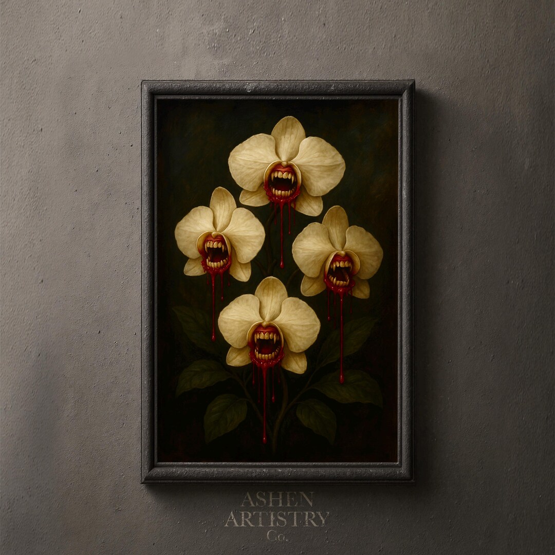 Vampire Orchid Art – Creepy Flower Print, Dark Botanical Decor, Horror ...