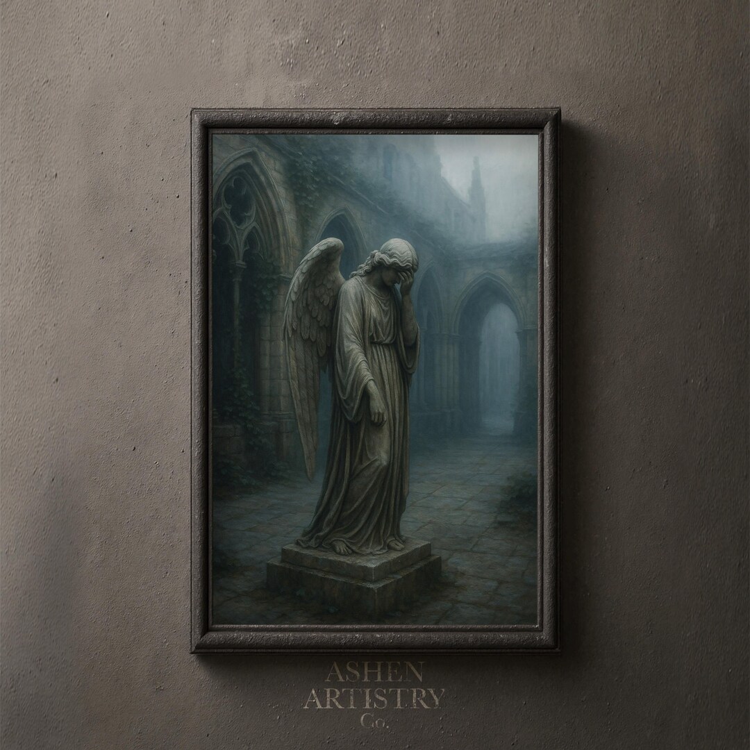 Weeping Angel Wall Art Printable – Gothic Angel Statue in Misty ...