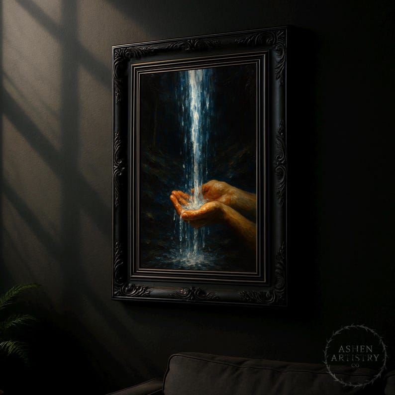 Hands Catching Water – Christian Symbolic Wall Art, Moody Realism ...