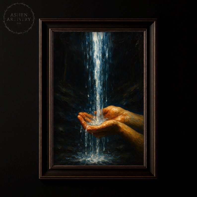 Hands Catching Water – Christian Symbolic Wall Art, Moody Realism ...