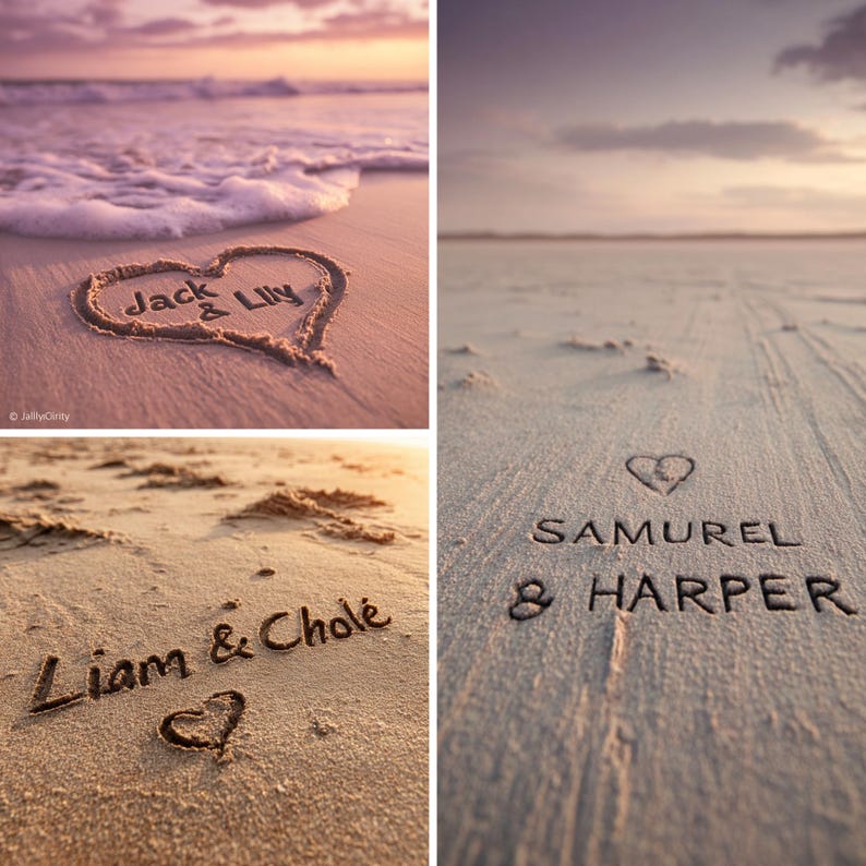 Personalized Two Names in Sand Print: Beach Engagement Sandwriting ...