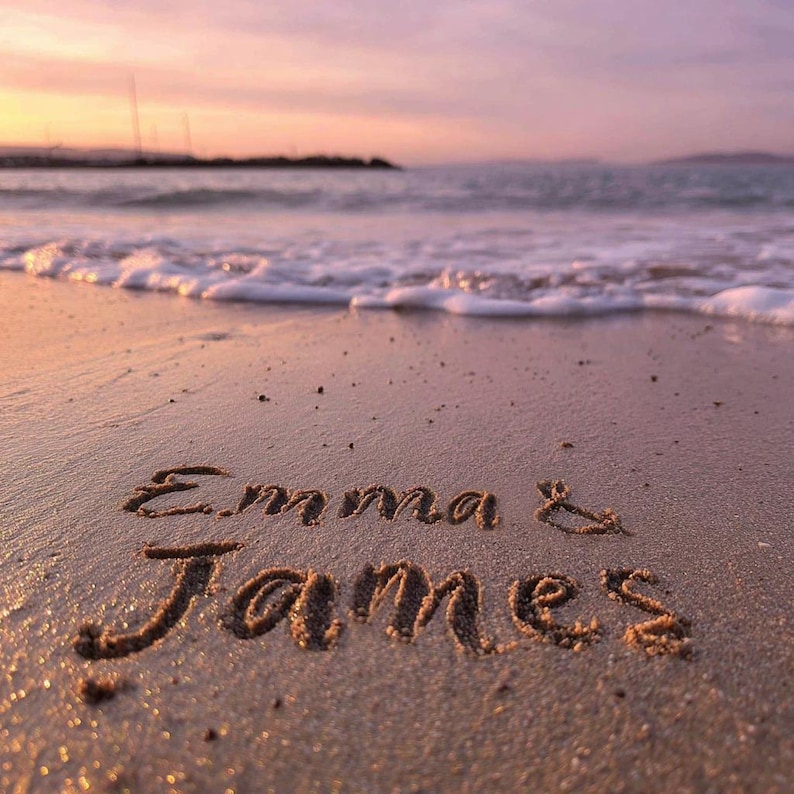 Personalized Two Names in Sand Print: Beach Engagement Sandwriting ...