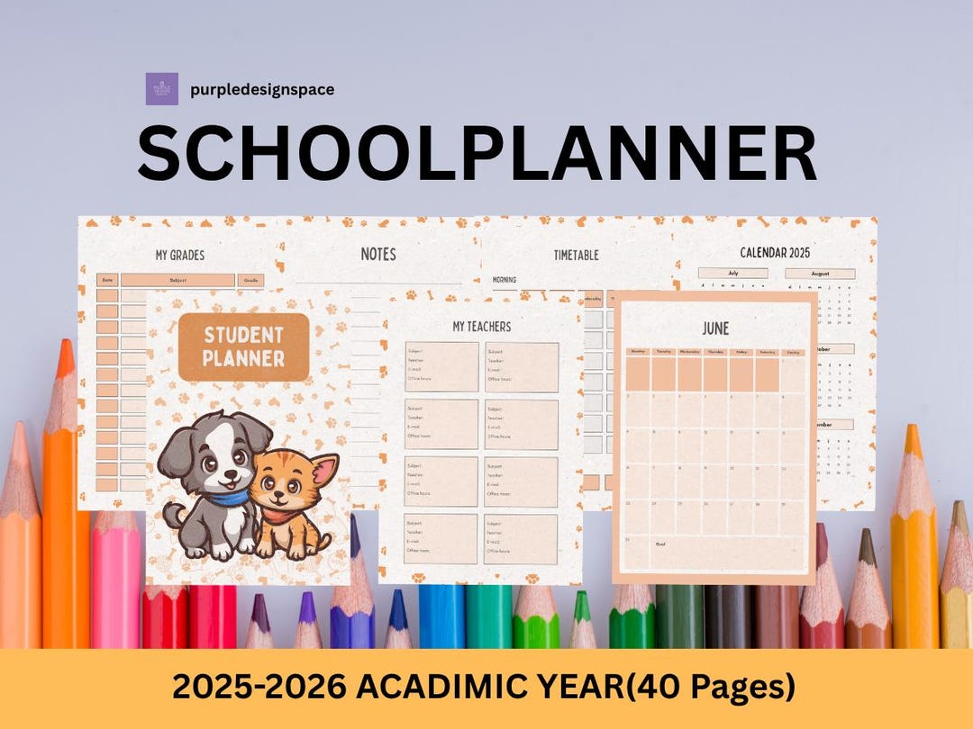 Editable School Planner for Kids 2025-2026 | Printable Student ...