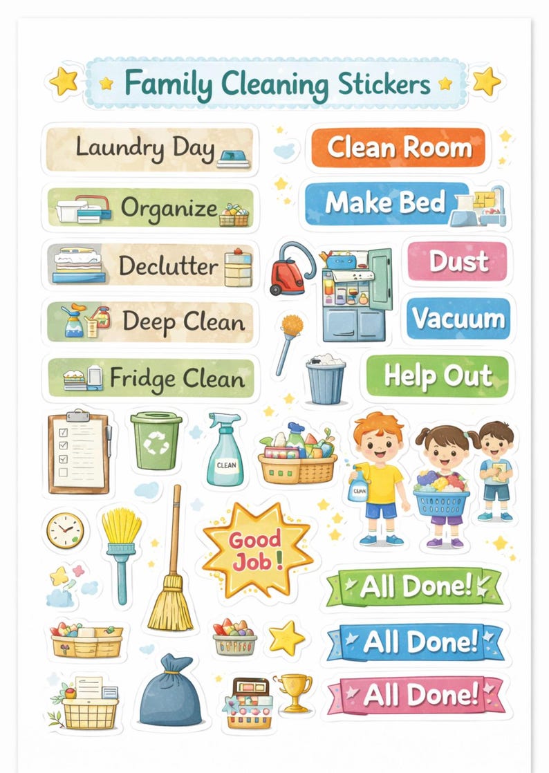 Family Cleaning Printable & Digital Cleaning Planner | Chore Charts for ...