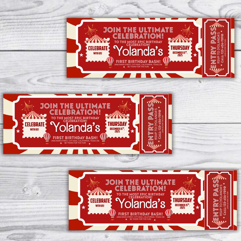 Carnival Ticket Birthday Invitation, Red Carnival Ticket Invitation ...